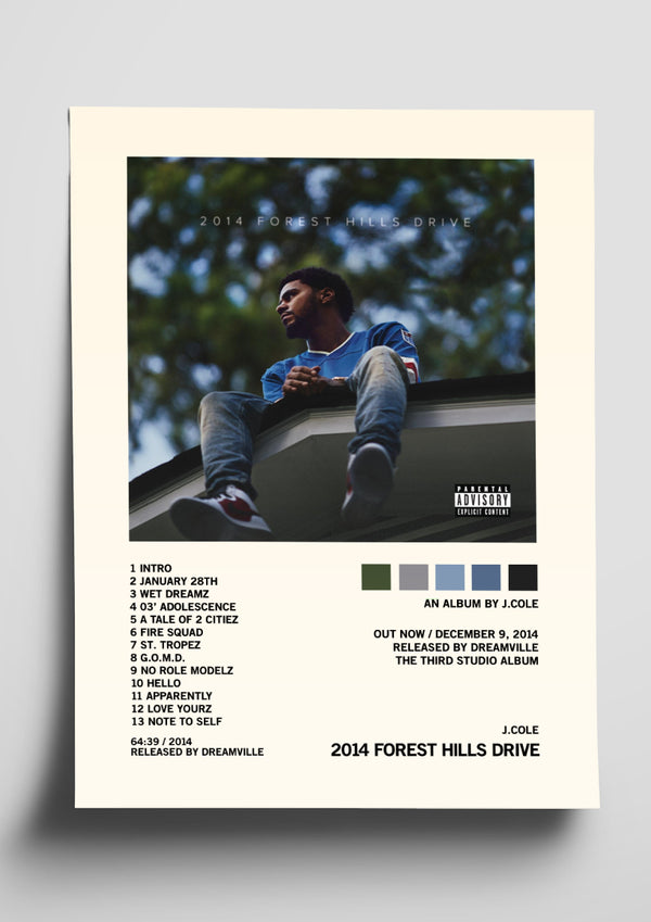 J.Cole '2014 Forest Hills Drive' Album Art Tracklist Poster – The Indie ...