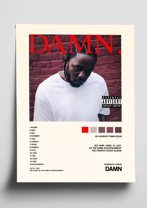 Kendrick Lamar 'DAMN.' Album Art Tracklist Poster – The Indie Planet